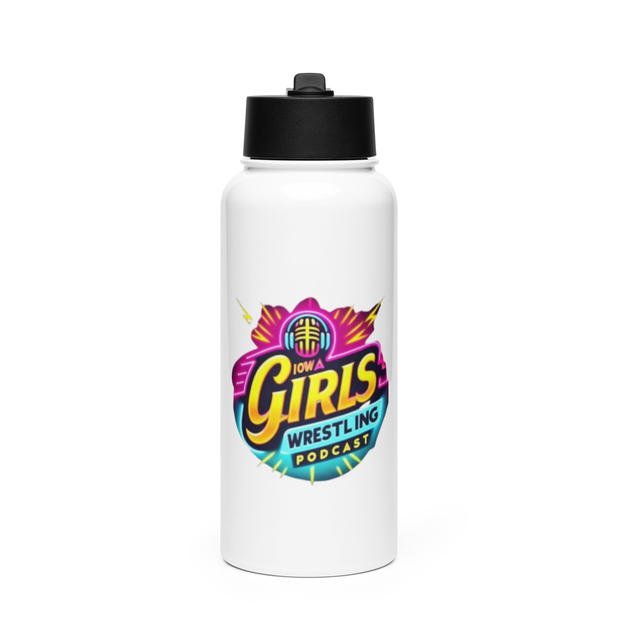 Iowa Girls Wrestling Podcast Stainless Steel Water Bottle with Lid & S ...